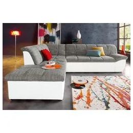 Ecksofa DOMO collection "Splash, aktuelle Sitz- und R&uuml;ckensteppung, Materialmix, L-Form", grau (wei&szlig;, grau), B:271cm H:76cm T:232cm, Kunstleder SOFTLUX / Struktur (90% Polyester, 10% Polyacryl);Luxus-Microfaser (100% Polyester) / Struktur (90% Polyester, 10% Polyacryl), Sofas, Ecksofa, wahlweise mit Bettfunktion