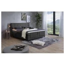 Boxspringbett Alina "Edward", schwarz (schwarz xbo 10), B:200cm L:209cm, Struktur fein XBO (100% Polyester), Komplettbetten, Boxspringbett, 180x200cm, mit motorischer Verstellung, inklusive Matratze und Topper