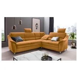 Ecksofa Home Affaire "Cardoso L-Form", gelb (mais), B:249cm H:90cm T:209cm, Luxus-Microfaser Lederoptik (100% Polyester);Luxus-Microfaser (100% Polyester);Luxus-Microfaser ALTARA NUBUCK (100% Polyester);Struktur (100% Polyester), Sofas, Ecksofa, Federkern, wahlweise mit Bett, Schubkasten, teilweise Relaxfunktion