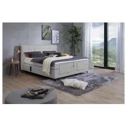 Boxspringbett Alina "Edward", grau (mittelgrau xbo 19), B:200cm L:209cm, Struktur fein XBO (100% Polyester), Komplettbetten, Boxspringbett, 180x200cm, mit motorischer Verstellung, inklusive Matratze und Topper