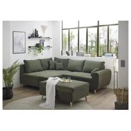 Ecksofa ED EXCITING DESIGN "Calanda L-Form", gr&uuml;n (dunkelgr&uuml;n), B:249cm H:94cm T:175cm, 92% Polyester, 8% Polyamid, Sofas, Ecksofa, mit Hocker & 3 Zierkissen