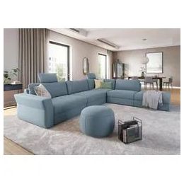 Sit & More Ecksofa SIT & MORE "Cadabra L-Form", blau (hellblau), B:356cm H:80cm T:292cm, Samtoptik (100% Polyester);Soft clean (98% Polyester, 2% Polyamid);Struktur fein (100% Polyester), Sofas, Ecksofa, Breite 356 cm, mit Sitztiefenverstellung