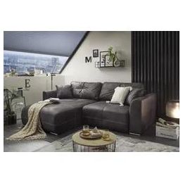 Ecksofa ED EXCITING DESIGN "Dolan L-Form", grau (anthrazit), B:247cm H:90cm T:190cm, 100% Polyester, Sofas, Ecksofa, mit Bettfunktion, Bettkasten & 2 Zierkissen