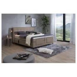 Boxspringbett Alina "Edward", braun (hellbraun xbo 2), B:200cm L:209cm, Struktur fein XBO (100% Polyester), Komplettbetten, Boxspringbett, 180x200cm, mit motorischer Verstellung, inklusive Matratze und Topper