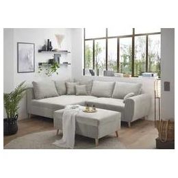 Ecksofa ED EXCITING DESIGN "Calanda L-Form", beige, B:249cm H:94cm T:175cm, 92% Polyester, 8% Polyamid, Sofas, Ecksofa, mit Hocker & 3 Zierkissen