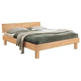 Holzbett Hasena "Forti", braun (eiche binaco, ge&ouml;lt, eiche binaco, ge&ouml;lt), B:166cm H:36cm L:214cm, Eiche massiv, Betten, Bettgestell, Fu&szlig;h&ouml;he 20 cm