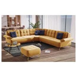 Sit & More Ecksofa SIT & MORE "Orient 1 L-Form", gold, B:299cm H:88cm T:279cm, 100% Polyester, Sofas, Ecksofa, inkl. 4 Zierkissen mit Strass-Stein, goldfarbene Metallf&uuml;&szlig;e
