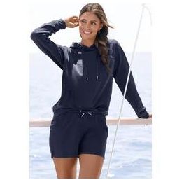 H.I.S. Kapuzensweatshirt H.I.S, Damen, Gr. 48/50, blau (marine), Interlock, Obermaterial: 60% Baumwolle, 40% Polyester, unifarben, bequem normal, Rippb&uuml;ndchen, Sweatshirts, im maritimen Stil, Loungewear, Loungeanzug, Hoodie