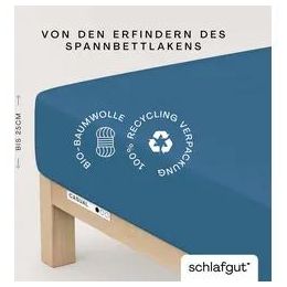 Spannbettlaken Schlafgut "CASUAL Bettlaken 100% gek&auml;mmte Bio-Baumwolle, 150 g/m2, Spannbetttuch", blau (blau mid), L:200cm, Jersey, Obermaterial: 100% Baumwolle, Bettlaken, Spannbettlaken, Bettlaken bis 25 cm H&ouml;he, langlebig, weich, Antipilling-Ausr&uuml;stung