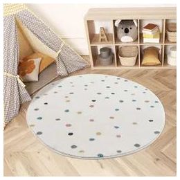 Kinderteppich Carpet City "Anime9396", beige (creme), H:11mm &Oslash;:120cm, Polypropylen (PP), Teppiche, Spielteppich, Spielteppich, Bunte Punkte, Weicher Flor, Pflegeleicht, Kinderzimmer