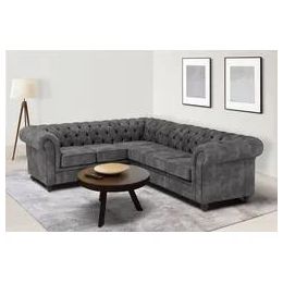 Chesterfield-Sofa Home Affaire "Chesterfield Ecksofa, auch in Leder L-Form", grau (anthrazit), B:250cm H:74cm T:210cm, Luxus-Microfaser (94% Polyester, 5% Nylon, 1% Spandex);Microfaser Antiklederoptik (100% Polyester);NaturLEDER (echtes italienisches Rindsleder), Sofas, hochwertige Knopfheftung, langer Schenkel links oder rechts w&auml;hlbar