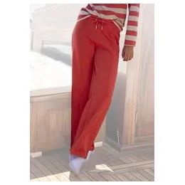 H.I.S. Relaxhose H.I.S, Damen, Gr. 40/42, N-Gr, rot, Interlock, Obermaterial: 60% Baumwolle, 40% Polyester, unifarben, Basic, bequem lang, Hosen Relaxhose, im maritimen Stil, Loungeanzug