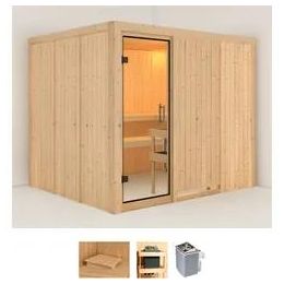 Sauna Karibu "Gitte", beige (naturbelassen), Saunaofen, integrierte Steuerung, 9 kW, Saunen, Ofen 9 kW integr. Strg