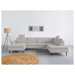 Wohnlandschaft Home Affaire "Birkholm U-Form", silber, B:347cm H:83cm T:226cm, 98% Polyester 2% Polyamid, Sofas, Wohnlandschaft, Armlehnverstellung, auch in Easy Clean Bezug - mit Wasser zu reinigen