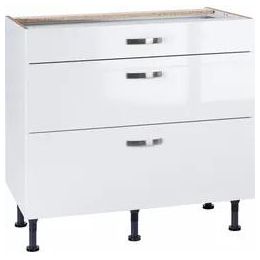 Unterschrank KOCHSTATION "KS-Cara", wei&szlig; (wei&szlig; glanz, wei&szlig;), B:90cm H:87cm T:58,4cm, Schr&auml;nke, Unterschrank, Breite 90 cm, mit Vollausz&uuml;gen und Soft-Close-Funktion