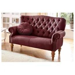 Chesterfield-Sofa Home Affaire "Lord", rot, B:138cm H:93cm T:84cm, Luxus-Microfaser Lederoptik (100% Polyester);Struktur fein (100% Polyester), Sofas, mit echter Chesterfield-Knopfheftung und Ziern&auml;geln
