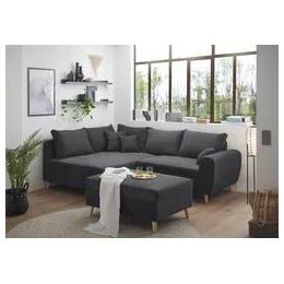 Ecksofa ED EXCITING DESIGN "Calanda L-Form", grau (anthrazit), B:249cm H:94cm T:175cm, 92% Polyester, 8% Polyamid, Sofas, Ecksofa, mit Hocker & 3 Zierkissen