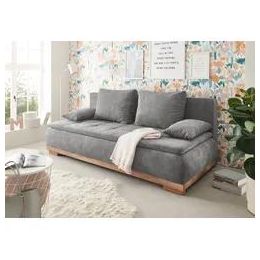 Schlafsofa ED EXCITING DESIGN "Mila", grau (dunkelgrau), B:208cm H:93cm T:105cm, 95% Polyester, 5% Nylon, Sofas, Schlafsofa, mit Bettkasten & 2 Armlehnenkissen