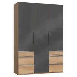 Kleiderschrank wimex "Level by fresh to go", grau (plankeneichefarben, grauglas), B:150cm H:216cm T:58cm, Schr&auml;nke, Kleiderschrank Dreht&uuml;renschrank, mit vollfl&auml;chigen Glast&uuml;ren