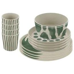 Kombiservice Koziol "Geschirr-Set, Service CONNECT SET MONSTERA", beige (nature desert sand), 16 Stk., Kunststoff, Geschirr-Sets, Kombiservice, Made in Germany, 16 Teile, f&uuml;r 4 Personen