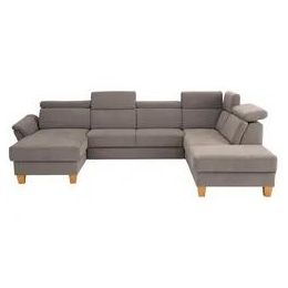 Wohnlandschaft Home Affaire "Conville U-Form", braun (latte), B:322cm H:84cm T:217cm, 100% Polyester, Sofas, Wohnlandschaft, Kopfteilverstellung wahlweise mit Bettfunktion und Bettkasten