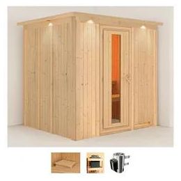 Sauna Karibu "Dima", beige (naturbelassen), Saunaofen, integrierte Steuerung, 3,6 kW, Saunen, Ofen 3,6 kW intgr. Strg