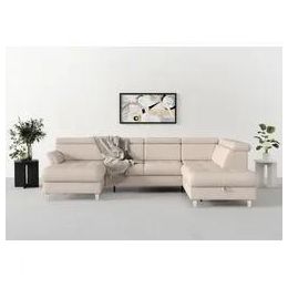 Sit & More Wohnlandschaft SIT & MORE "Marano U-Form", beige (creme), B:304cm T:216cm, 100% Polyester, Sofas, Wohnlandschaft, inklusive Kopfteilverstellung, wahlweise mit Bettfunktion, Bettkasten