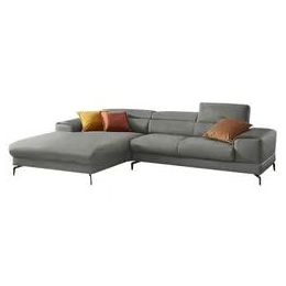 Ecksofa W.Schillig "Piedroo, Designsofa mit tollem Sitzkomfort, elegant und bequem, L-Form", grau (grau s37), B:303cm H:70cm T:193cm, Stoff S37 (100% Polyester): Luxus-Microfaser in Lederoptik, Sofas, Ecksofa, Kopfteilverstellung, wahlweise mit Sitztiefenverstellung, Breite 303cm