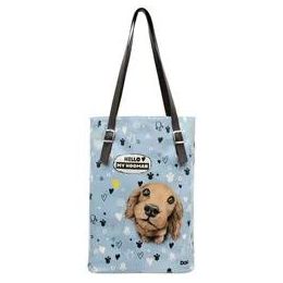 Umh&auml;ngetasche DOGO "Tall Bag Damen Schultertasche Hello My Hooman Damen", Damen, Gr. B/H/T: 40cm x 34cm x 10cm onesize, blau, Taschen Umh&auml;ngetasche, Handgefertigt
