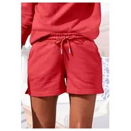 H.I.S. Sweatshorts H.I.S, Damen, Gr. 44/46, N-Gr, rot, Interlock, Obermaterial: 60% Baumwolle, 40% Polyester, unifarben, Basic, kurz, Hosen Sweatshorts, im maritimen Stil, Loungewear, Loungeanzug