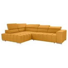 Ecksofa exxpo - SOFA FASHION "Elias, aktuelle Kreuzsteppung im Sitz, bequem, Breite 307cm, L-Form", gelb (mustard), B:307cm H:94cm T:201cm, Struktur ( 100% Polyester), Sofas, Ecksofa, mit Kopf- bzw. R&uuml;ckenverstellung, wahlweise mit Bettfunktion