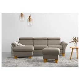 Ecksofa Home Affaire "Lindgren L-Form", braun (savannah), B:258cm H:84cm T:169cm, 100% Polyester, Sofas, Ecksofa, wahlweise mit Bett mit klappbaren Rollen, Kasten und Kopfverstellung