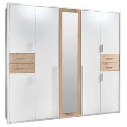 Dreht&uuml;renschrank wimex "Vegas", wei&szlig; (wei&szlig;, artisan eichefarben, griffe alu), B:228cm H:210cm T:58cm, Holzwerkstoff, Schr&auml;nke, Dreht&uuml;renschrank, inklusive Passepartout-Rahmen, mit Spiegelt&uuml;ren und Schubladen