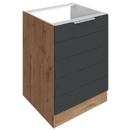 Sp&uuml;lenschrank KOCHSTATION "KS-Luhe", grau (grau matt, wotaneichefarben), B:60cm H:82cm T:60cm, MDF, Schr&auml;nke, Sp&uuml;lenschrank, 60 cm breit