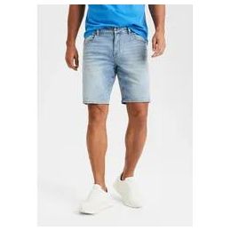 Jeansshorts Buffalo "5-Pocket Shorts", Herren, Gr. 33, N-Gr, blau (light blau), Jeans, Obermaterial: 98% Baumwolle, 2% Elasthan, Destroyed-Effekte, regular fit kurz, Jeans Jeansshorts, mit normaler Bundh&ouml;he, kurze Hose aus elastischer Denim-Qualit&auml;t