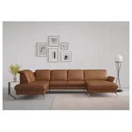 Sit & More Wohnlandschaft SIT & MORE "Fashion U-Form", braun (cognac), B:338cm H:84cm T:207cm, Sofas, Wohnlandschaft, wahlweise mit Kopfteilverstellung, Vorziehsitz, motorisch, Nickelf&uuml;&szlig;e