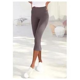 Caprileggings Lascana, Damen, Gr. 52/54, N-Gr, grau (taupe), Single Jersey, Obermaterial: 95% Baumwolle, 5% Elasthan, unifarben, Basic, Basic kniebedeckend, Hosen, mit breitem, weichen B&uuml;ndchen