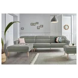 Ecksofa OTTO HOME "Bille L-Form", gr&uuml;n (mint), B:302cm H:86cm T:178cm, Samtoptik (100% Polyester);Luxus-Microfaser weich (100% Polyester);Struktur (100% Polyester);Struktur fein (100% Polyester), Sofas, Ecksofa, mit Naht im R&uuml;ckenkissen und Beinen aus Eichenholz