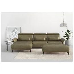 Ecksofa Home Affaire "Fjord L-Form", gr&uuml;n (olive), B:324cm H:93cm T:184cm, 100% Polyester, Sofas, Ecksofa, massiv, wahlweise mit Armlehnfunktion, Kopf- Sitztiefenverstellung