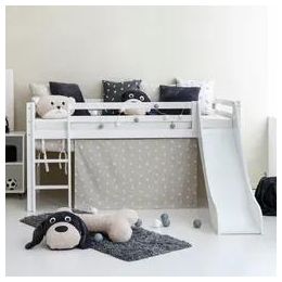 Hochbett Hoppekids "&laquo;Pets Silbergrau&raquo;", wei&szlig; (wei&szlig;, silber cloud grau, wei&szlig;, wei&szlig;), B:101cm H:9cm L:208cm, Bett: 100% Massivholz, Nordische Kiefer;Rutsche: MDF;Vorhang: 100% Baumwolle;Matratze: Waterlily-Schaum mit vertikalen L&uuml;ftungsschlitzen;Matratzenbezug: 23% Bambus, 77% Polyester, gesteppt mit Thermowolle, Hochbetten, Hochbett, Rutsche & Vorhang Grau und viel Auswahl