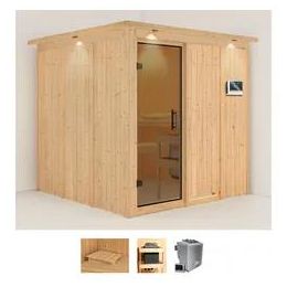 Sauna Karibu "Rodin", beige (naturbelassen), Bio-Kombiofen, externe Steuerung, 9 kW, Saunen, Ofen 9 kW Bio externe Strg easy