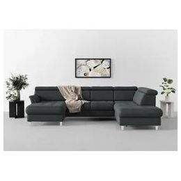 Sit & More Wohnlandschaft SIT & MORE "Marano U-Form", grau (dunkelgrau), B:304cm T:216cm, 100% Polyester, Sofas, Wohnlandschaft, inklusive Kopfteilverstellung, wahlweise mit Bettfunktion, Bettkasten