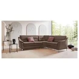 Ecksofa Home Affaire "Cardoso L-Form", braun, B:260cm H:90cm T:230cm, Luxus-Microfaser ALTARA NUBUCK (100% Polyester);Luxus-Microfaser weich (90% Polyester, 10% Polyamid);Struktur (52%Polyester, 35% Acryl, 13%Cotton);Luxus-Microfaser Lederoptik (100% Polyester), Sofas, Ecksofa, mit Trapezecke f&uuml;r mehr Sitzkomfort, wahlweise auch mit Bettfunktion