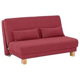 Schlafsofa Home Affaire "Gina", rot, B:140cm H:86cm T:95cm, Chenille (100% Polyester), Sofas, Schlafsofa, vom Sofa zum Bett mit einem Handgriff, in 4 Breiten, Nierenkissen