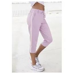 Caprihose Lascana, Damen, Gr. 44, N-Gr, rosa (altrosa), Obermaterial: 70% Viskose, 25% Polyamid, 5% Elasthan, unifarben, Basic kniebedeckend, Hosen Homewear Hose, mit seitlichen Streifen, Loungewear