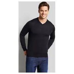 Rundhalspullover Bugatti, Herren, Gr. M, blau (marine), 100% Wolle, regular fit, V-Ausschnitt, Rippb&uuml;ndchen, Pullover Rundhalspullover, aus feiner Merinowolle