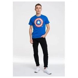 T-Shirt logoshirt "Marvel - Captain America Logo", Herren, Gr. M, blau, 100% Baumwolle, bedruckt, normal, Rundhals, Shirts T-Shirt, mit Captain America-Logo
