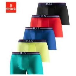 H.I.S. Boxer H.I.S "Boxershorts f&uuml;r Herren", Herren, Gr. XL (7), 5 Stk., bunt (gr&uuml;n, lime, blau, rot, schwarz), Jersey, Obermaterial: 95% Baumwolle, 5% Elasthan, unifarben, Unterhosen, mit Streifen und Markenlogo im Bund