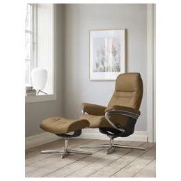 Relaxsessel stressless "Sunrise", braun (taupe paloma), B:79cm H:103cm T:73cm, Leder PALOMA: PALOMA ist ein durchgef&auml;rbtes Semianilin-M&ouml;belleder mit nat&uuml;rlicher Narbung., Sessel, Relaxsessel, mit Hocker, mit Cross Base, Gr&ouml;&szlig;e S, M & L, Holzakzent Schwarz
