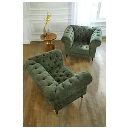Loveseat Home Affaire "Tinnum Loveseat, Chesterfield Sessel", gr&uuml;n (olive), B:121cm H:77cm T:87cm, Luxus-Microfaser Vintageoptik (66% PU, 27% Polyester, 7% Baumwolle);Struktur weich( 97% Polyester, 3% Polyacryl), Sessel